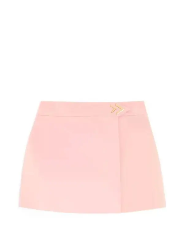 Valentino Garavani Wool Crepe Mini Skirt With Double Vgold Detail - Pink