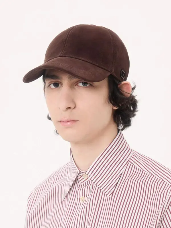 Valentino Garavani Suede Baseball Cap With Vlogo Signature - Brown