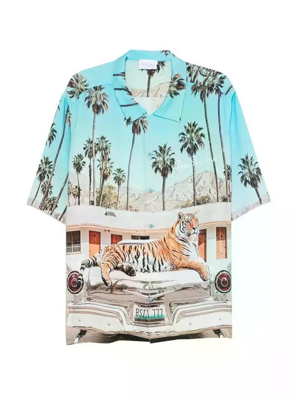BLUE SKY INN Tiger-print Camp-collar Shirt - Blue