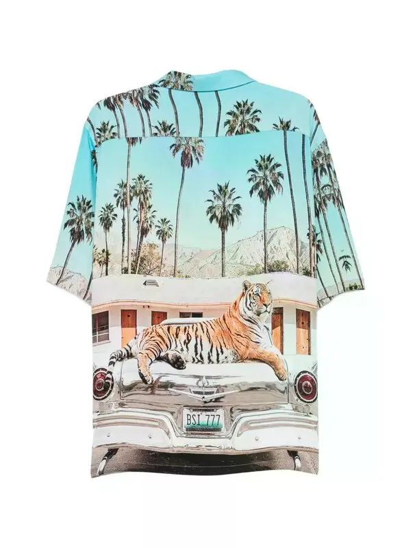 BLUE SKY INN Tiger-print Camp-collar Shirt - Blue