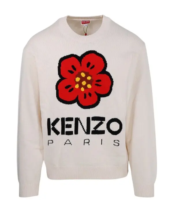 Kenzo Logo Intarsia Crewneck Sweater - White