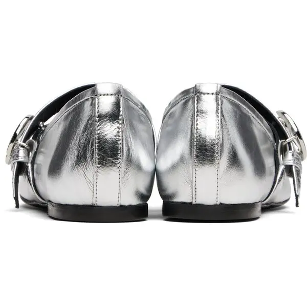 Coperni Silver Ruched Leather Ballet Flats - Gray