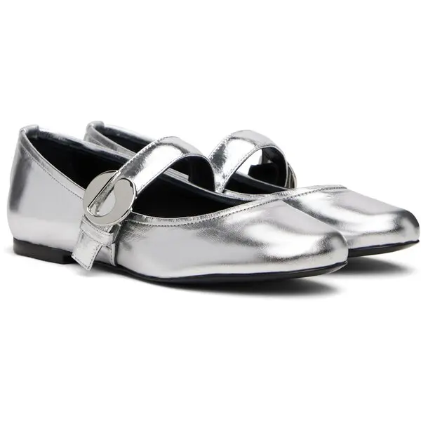 Coperni Silver Ruched Leather Ballet Flats - Gray
