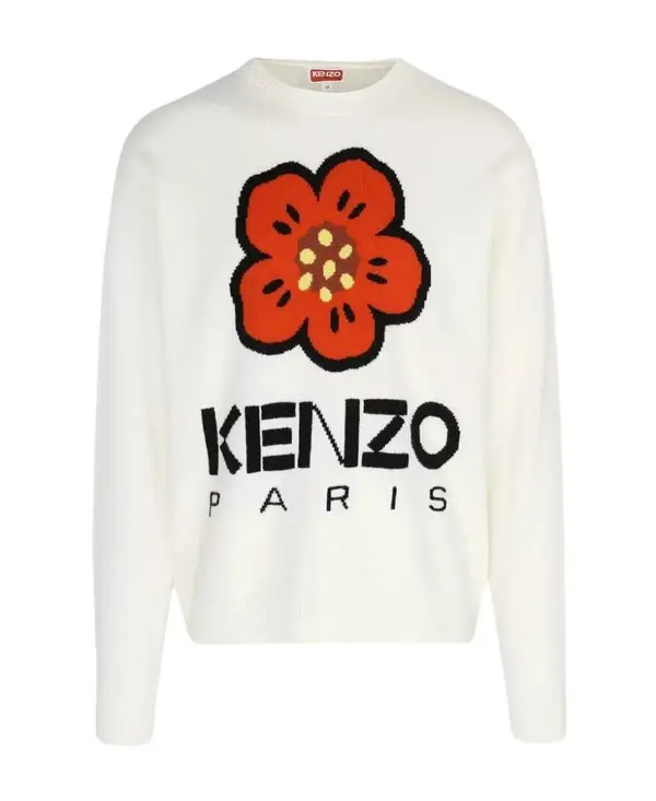 Kenzo Boke Flower Logo Intarsia Crewneck Jumper - White