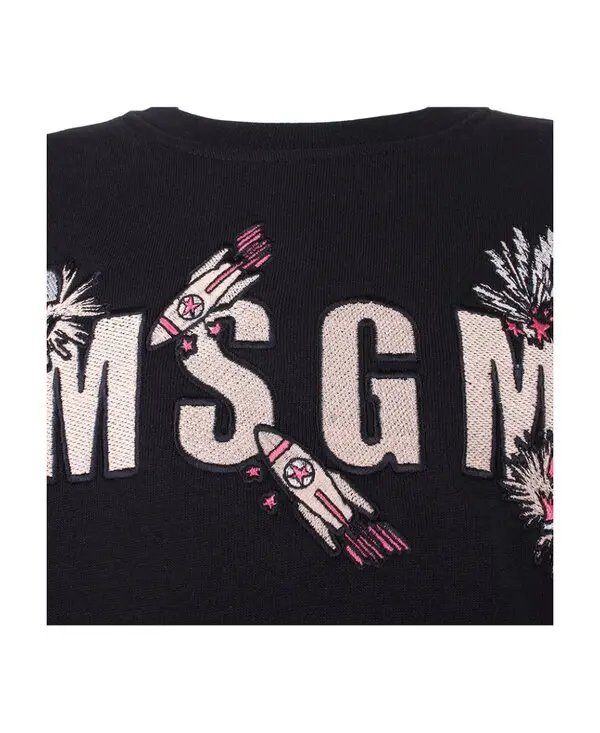 MSGM Embroidered Logo Round Neck Sweater