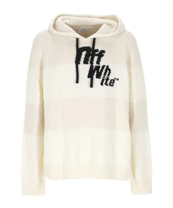 Off-White Striped Drawstring Hoodie - White