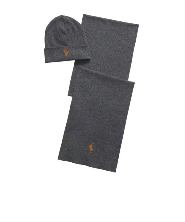 Polo Ralph Lauren Ribbed Knit Beanie And Scarf Set - Iron Grey