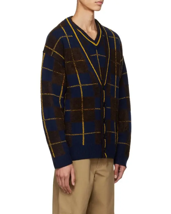 Kenzo Plaid Check Wool Blend Cardigan