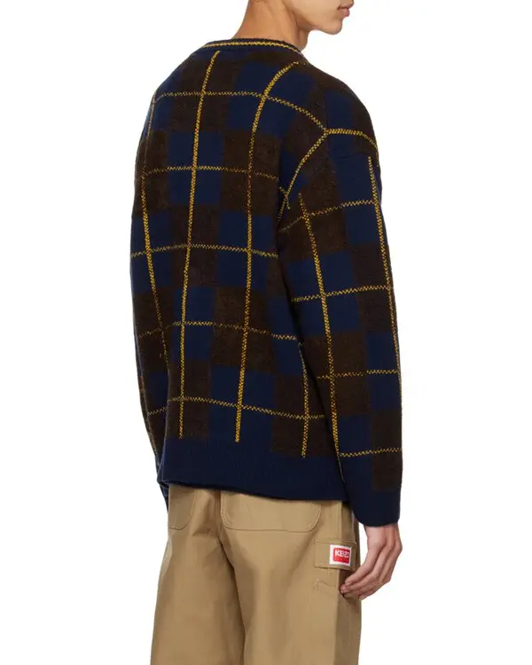 Kenzo Plaid Check Wool Blend Cardigan