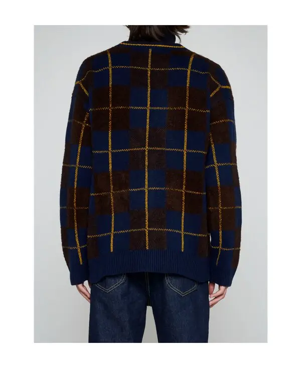 Kenzo Plaid Check Wool Blend Cardigan