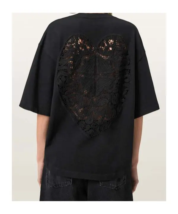 ALLSAINTS Esme Amelie Crochet Heart T-shirt - Black