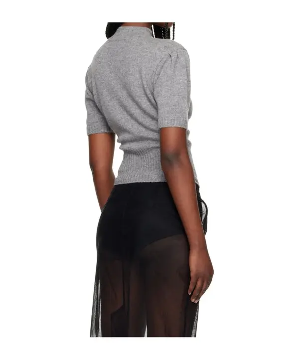 Simone Rocha Short-sleeved Cashmere Sweater With Crystal Embellishments - Gray