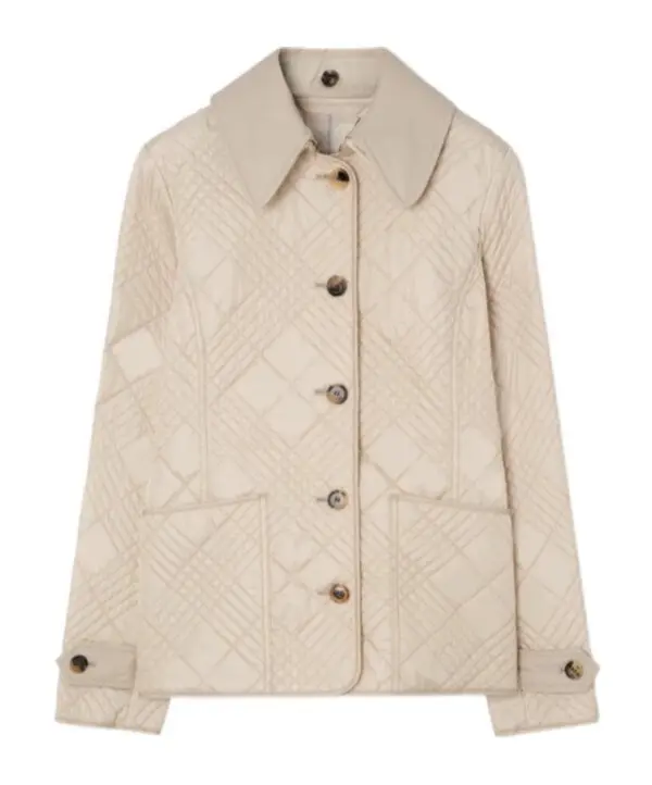Burberry Micro Check-stitch Quilted Nylon Jacket With Detachable Leather Collar