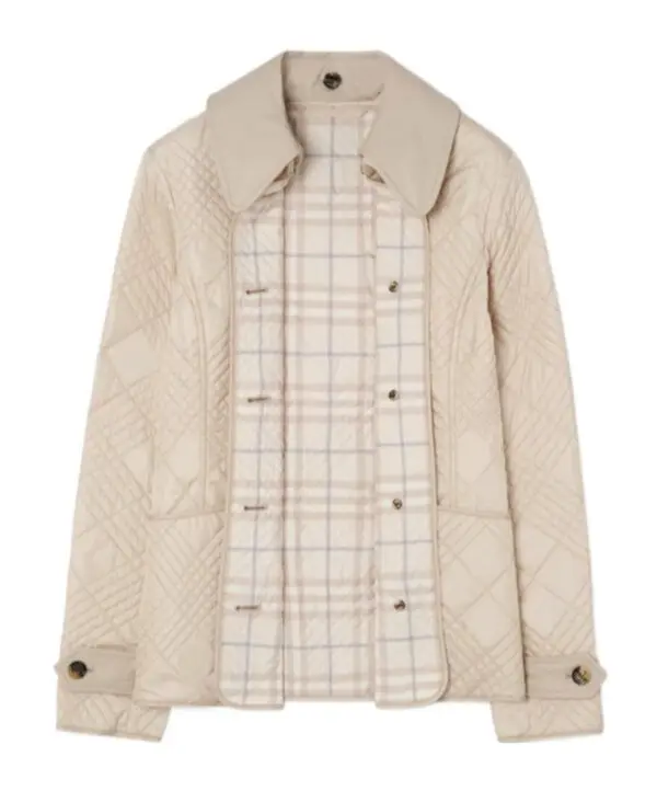Burberry Micro Check-stitch Quilted Nylon Jacket With Detachable Leather Collar