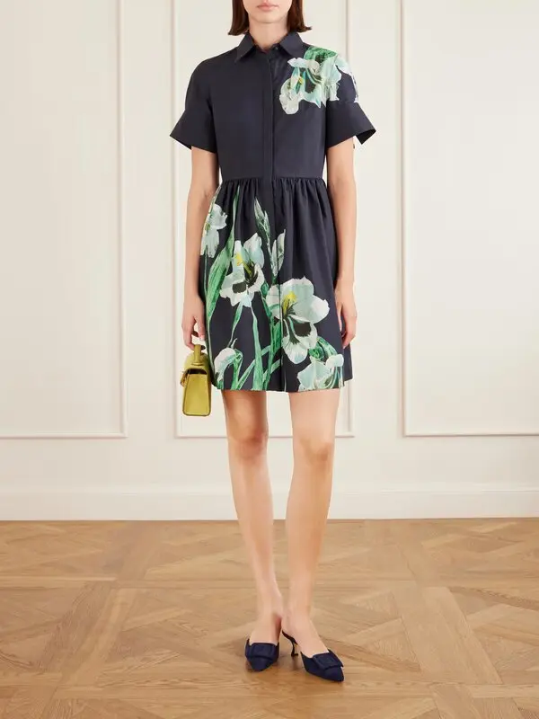 Erdem Floral Print Cotton-blend Poplin Mini Dress - Black