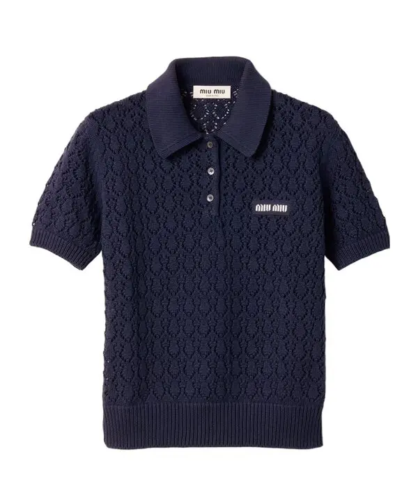Miu Miu Cotton Polo Shirt - Navy Blue