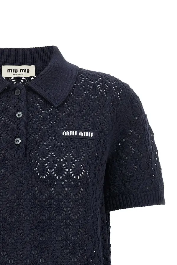 Miu Miu Cotton Polo Shirt - Navy Blue