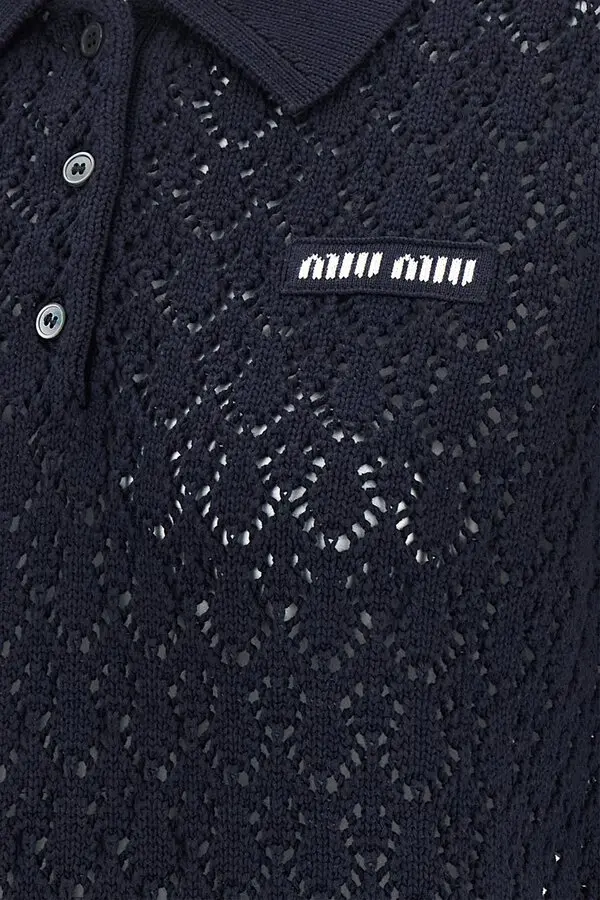 Miu Miu Cotton Polo Shirt - Navy Blue