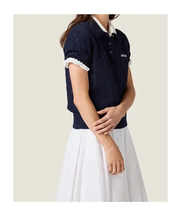 Miu Miu Cotton Polo Shirt - Navy Blue