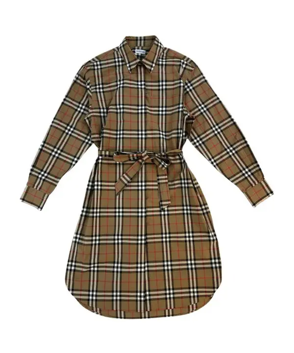Burberry Long Sleeve Shirt Dress With Belt