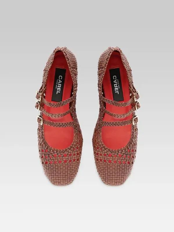 CAREL Woven Leather Ballet Flats With Triple Buckle Detail