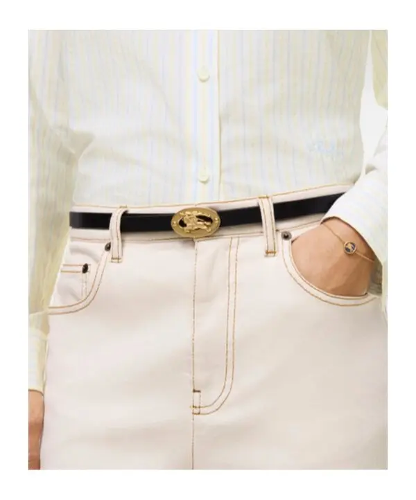 Burberry Reversible Leather Oval Belt With Knight Motif - Black/hazel