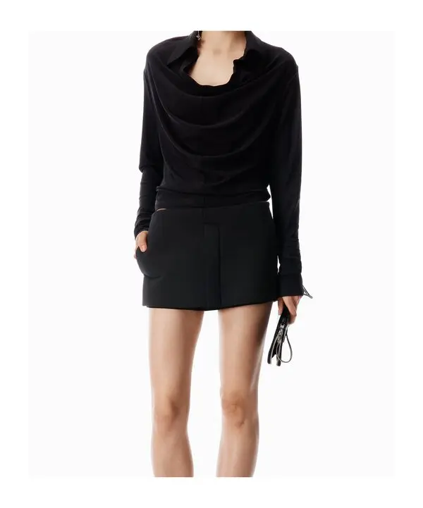 Alexander Wang Long Sleeve Cowl Placket Top