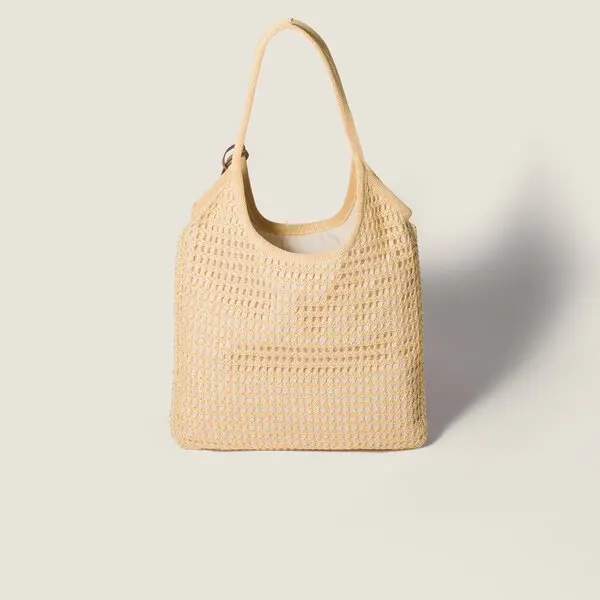 Miu Miu Raffia Crochet Tote Bag With Detachable Card Holder