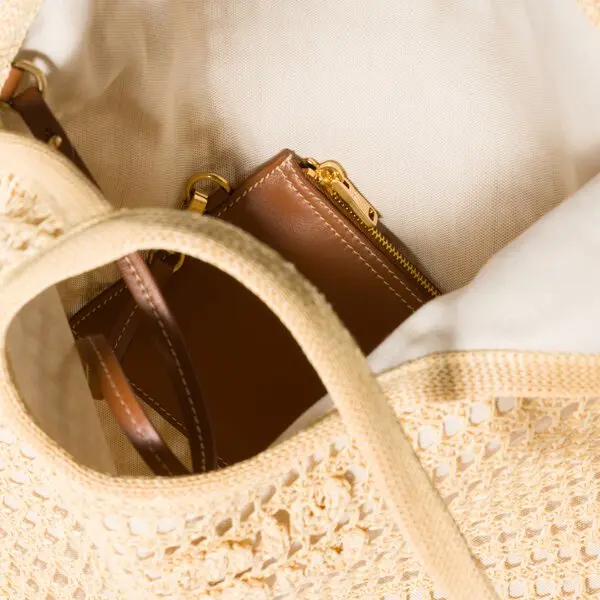 Miu Miu Raffia Crochet Tote Bag With Detachable Card Holder