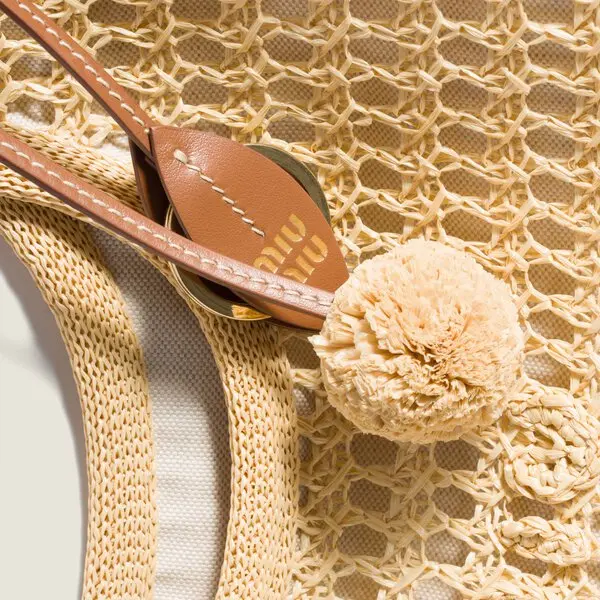 Miu Miu Raffia Crochet Tote Bag With Detachable Card Holder