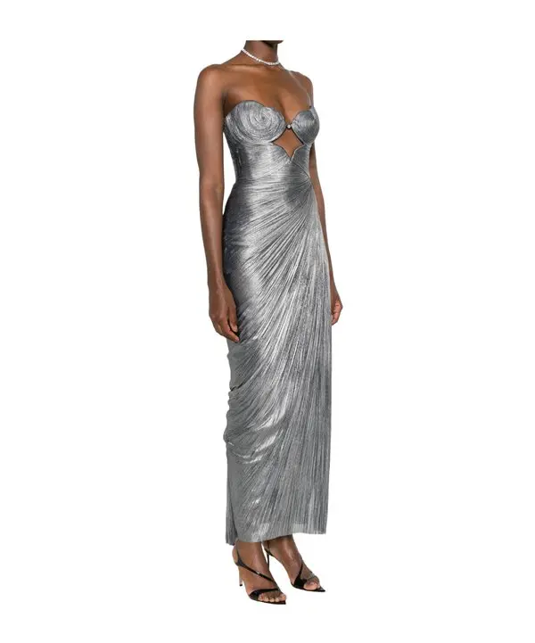 MARIA LUCIA HOHAN Off-the-shoulder Metallic Pleated Gown