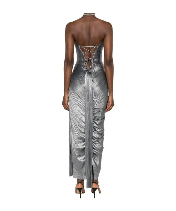 MARIA LUCIA HOHAN Off-the-shoulder Metallic Pleated Gown