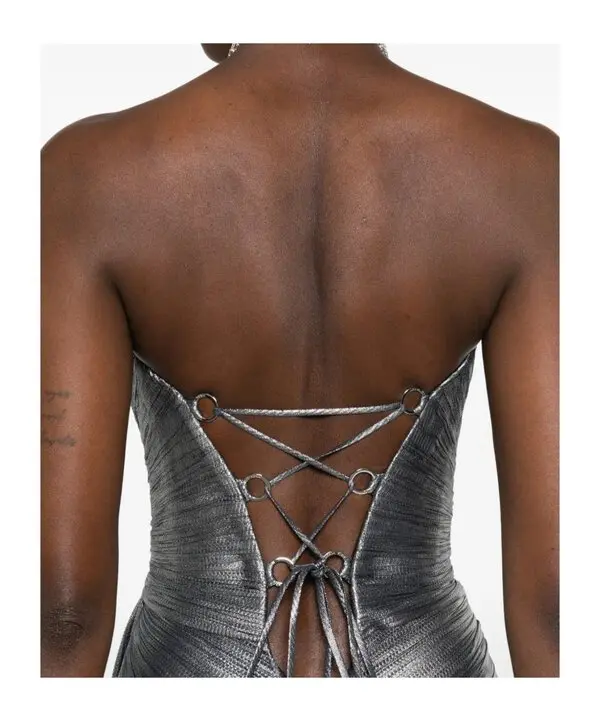 MARIA LUCIA HOHAN Off-the-shoulder Metallic Pleated Gown