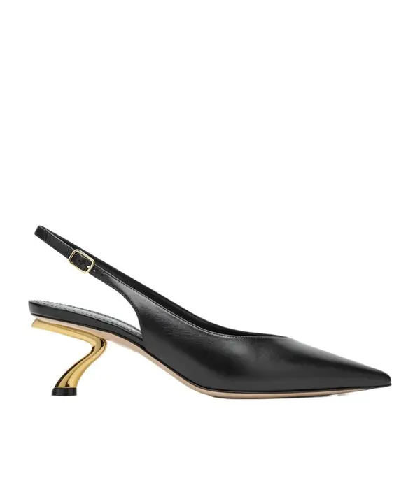 FERRAGAMO S-shaped Heel Slingback Pumps - Black