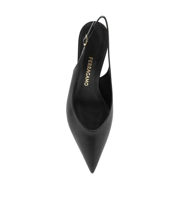 FERRAGAMO S-shaped Heel Slingback Pumps - Black