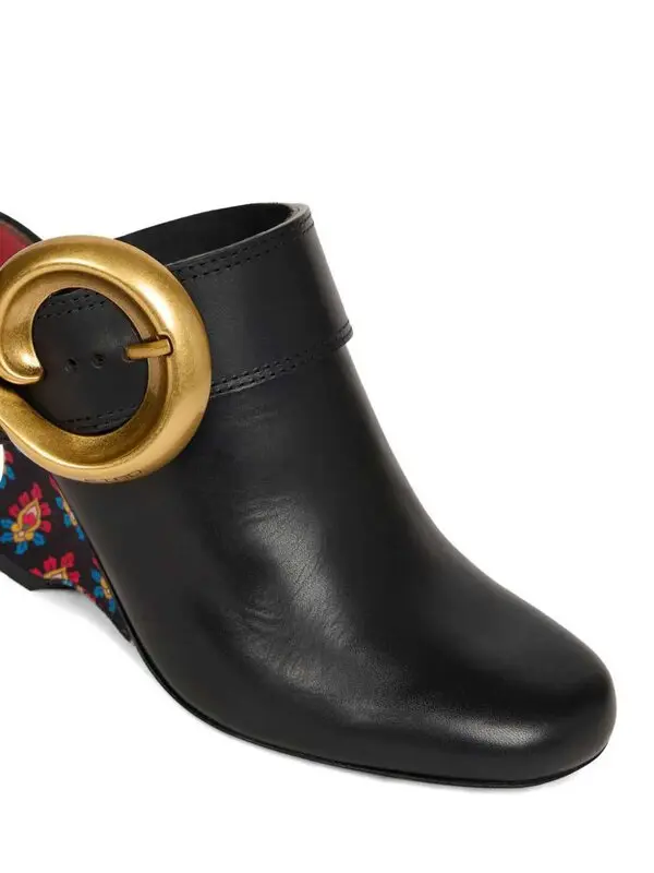 Etro Leather Wedge Mules With Paisley Buckle