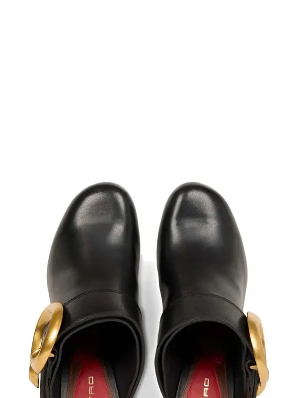 Etro Leather Wedge Mules With Paisley Buckle