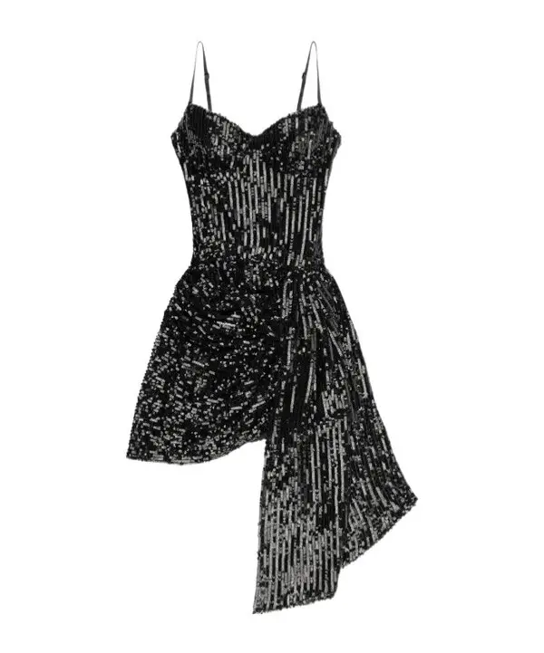 AREA Sequin Wrap Mini Dress - Black