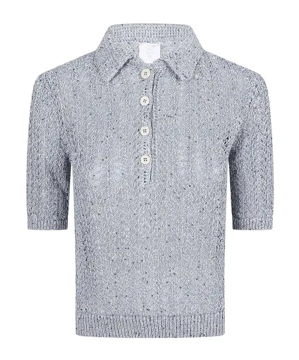 Eleventy Open Knit Polo Top
