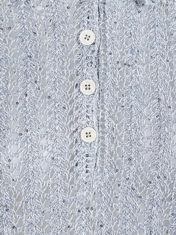Eleventy Open Knit Polo Top