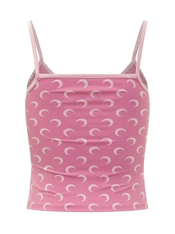 MARINE SERRE Moon Printed Jersey Straps Top - Pink