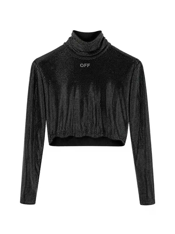 Off-White Embellished Cropped Top - Black