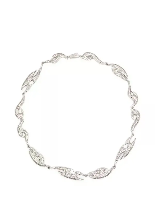 DARKAI Crystal Embellished Flame Necklace - Silver
