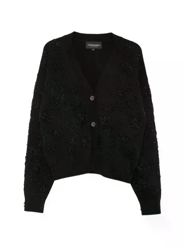 Cynthia Rowley Paloma Bead-embellished Floral Cardigan - Black