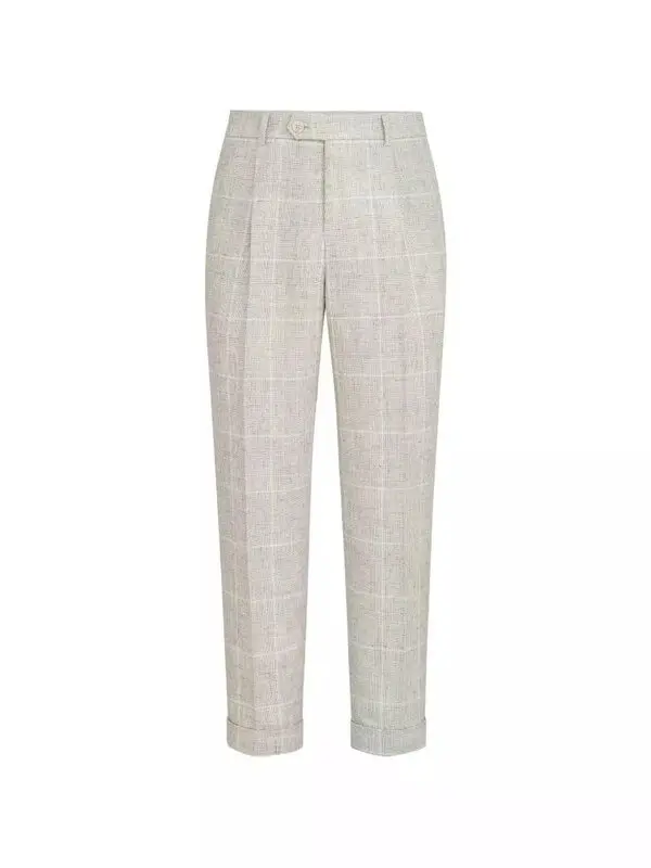 Brunello Cucinelli Linen Prince Of Wales Trousers With Pleat - Neutrals