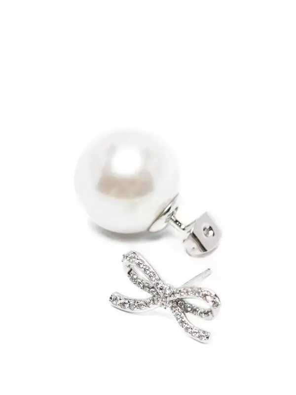 SELF-PORTRAIT Crystal Embellished Bow Pearl Earrings