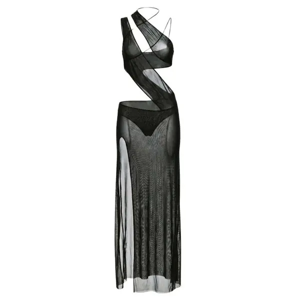 ROOM 24 Marina Sheer Maxi Dress With Asymmetrical Cutouts And Criss-cross Back