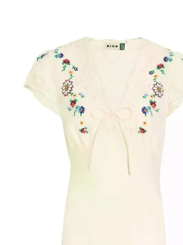 Rixo Amari Embroidered Midi Dress - Neutrals