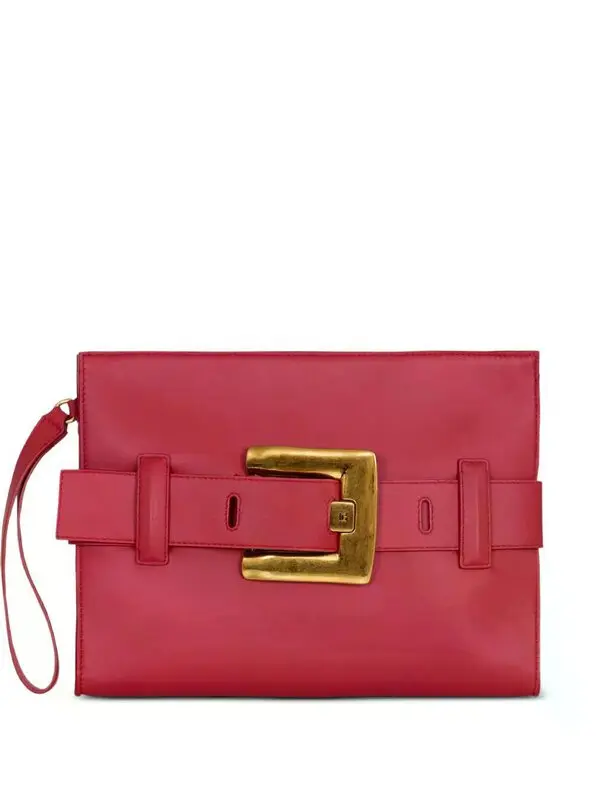 Balmain Anthem Smooth Leather Clutch - Red