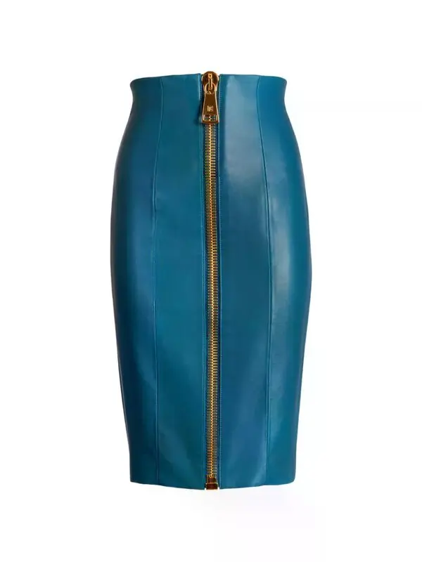 Balmain Zipped Lambskin Skirt